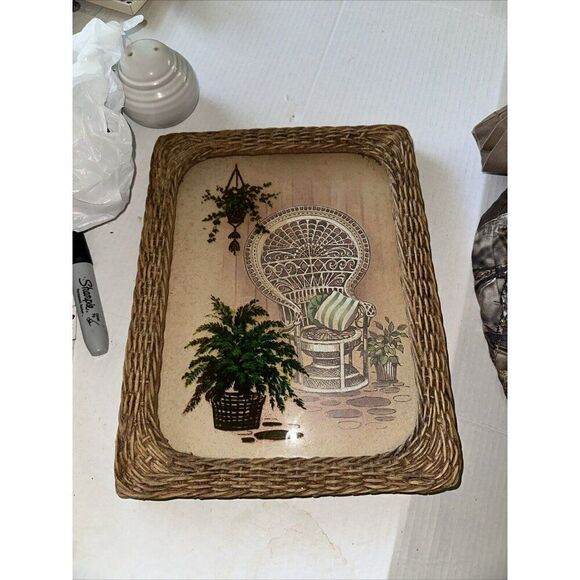 Accents | Vintage Faux Rattan Frame 3d Picture Wicker Chair Plants 13x1 ...